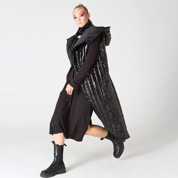 Nox | Jackets & Coats | Nwot Nox Shiny Black Long Puffer Jacket With ...